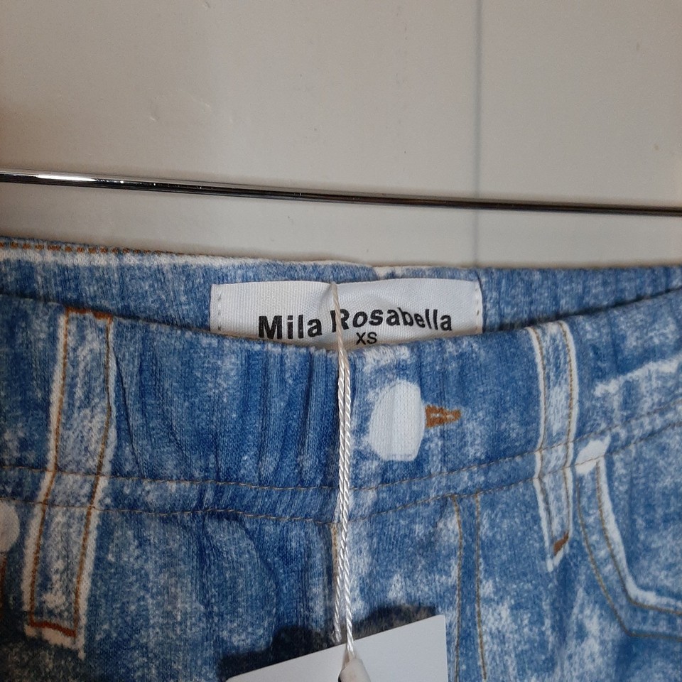 NEW Mila Rosabella Sweatpants Printed Jeans Size XS Light Blue Denim ...