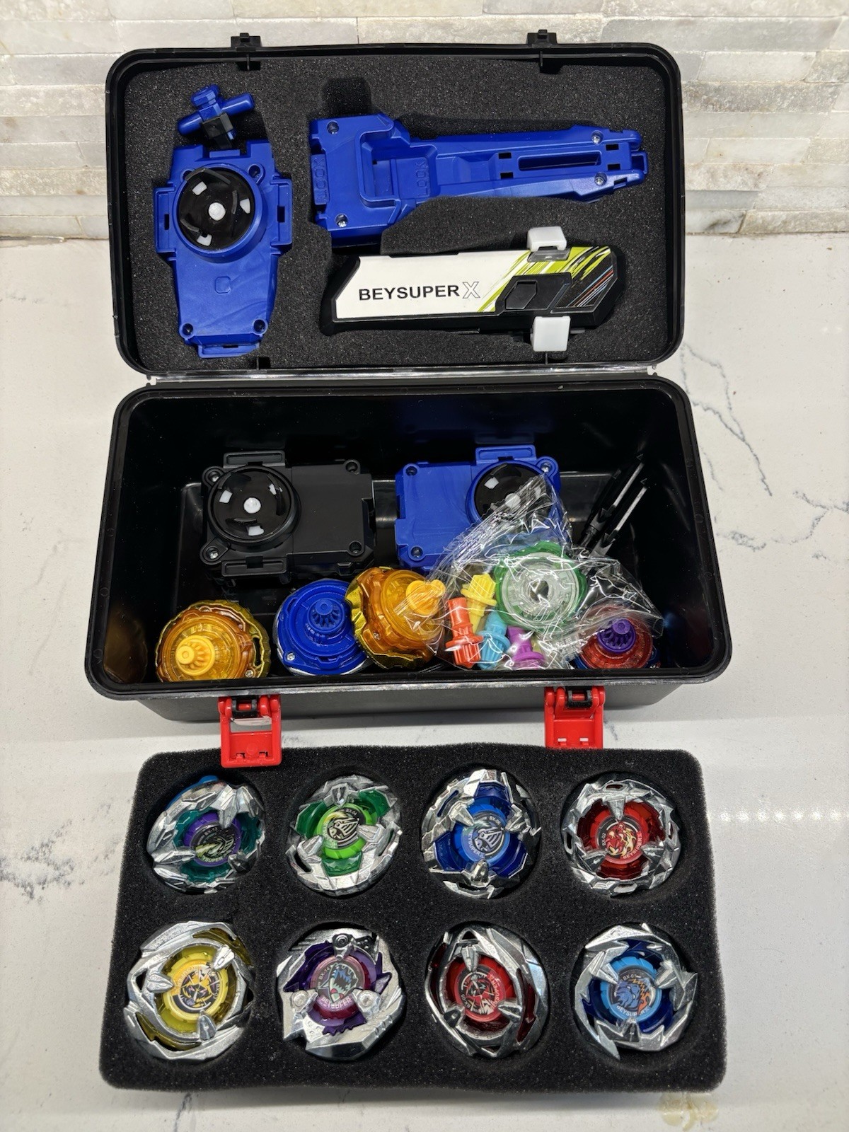 Beyblade Burst BeySuper X Battle Set Lot Case Launchers Tops ...