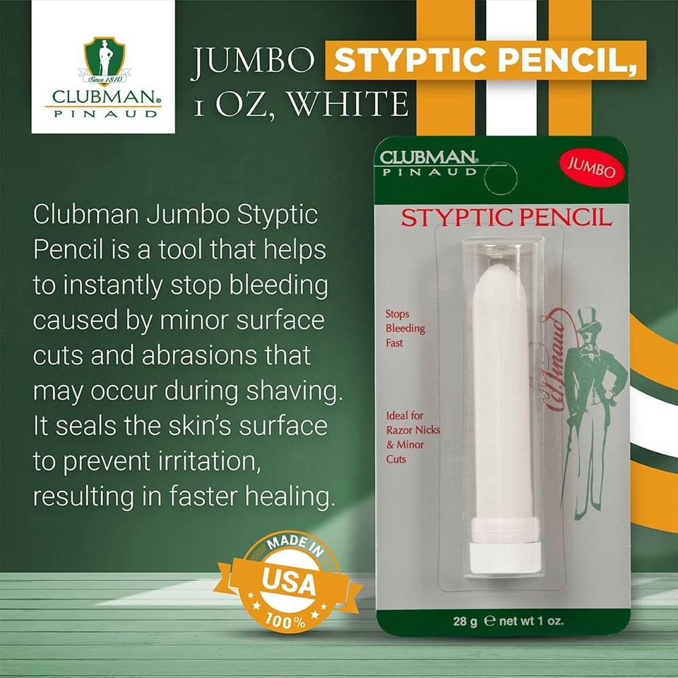 Clubman Jumbo Styptic Pencil Treat & Seal Shaving Cuts Fast Stop ...