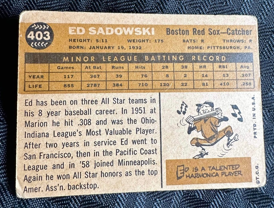 1960 Topps Ed Sadowski #403 Boston Red Sox | eBay