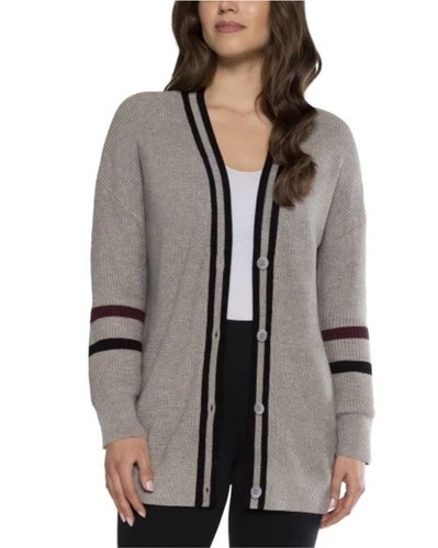 Matty M Ladies' Varsity Cardigan Gray Size Large Soft Stretch Yarn NWT ...