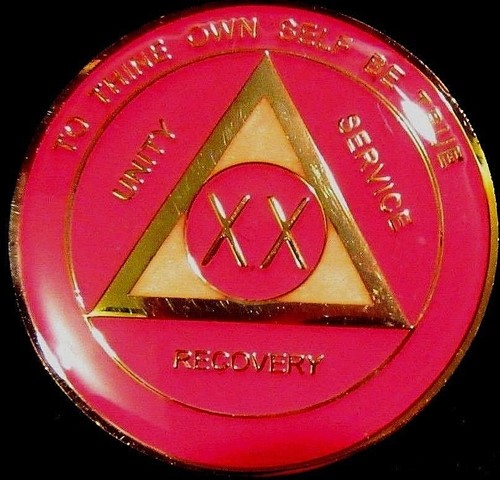 Pink Alcoholics Anonymous 20 Year AA Medallion White Gold Coin Token ...
