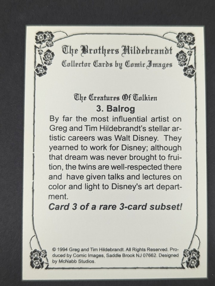 1994 Brothers Hildebrandt Creatures of Tolkien Balrog Subset Card #3 ...