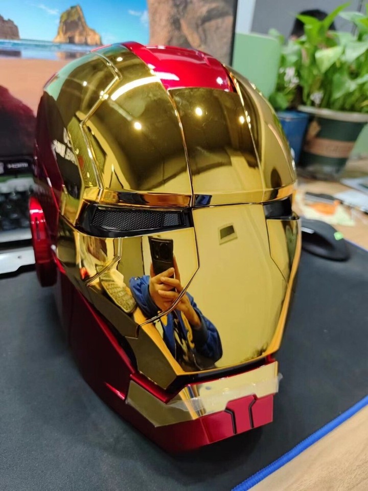 New Iron Man Gold MK5 Helmet Electronic Voice Activated Open&Close Mask ...