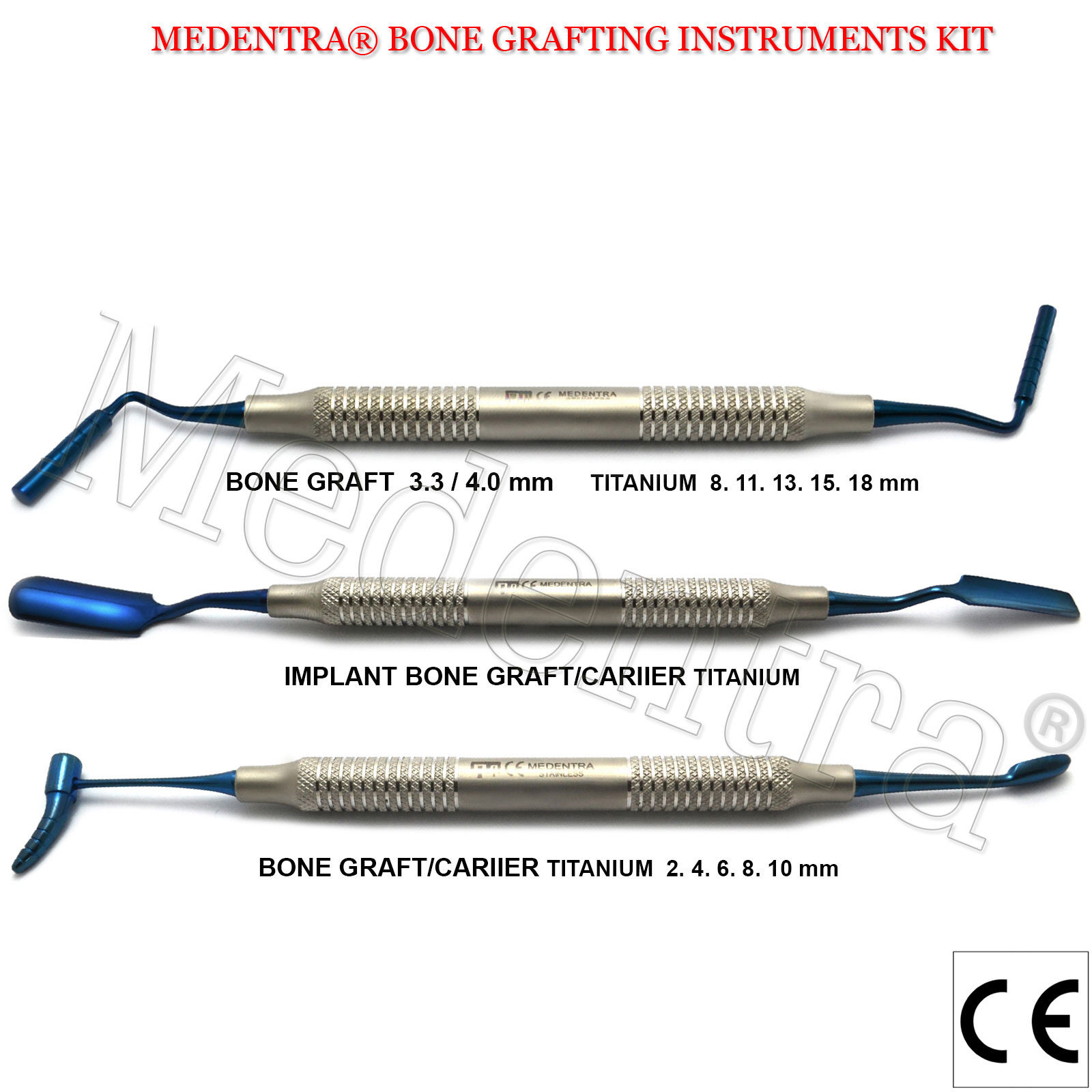 3Pcs Dental Bone Tissue Grafting Kit Implant Plugger Packer Bone Graft ...