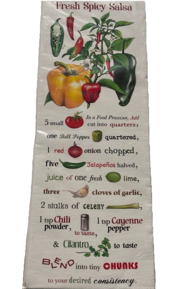 Mary Lake Thompson Flour Sack Kitchen Tea Towel w/ “Fresh Spicy Salsa ...