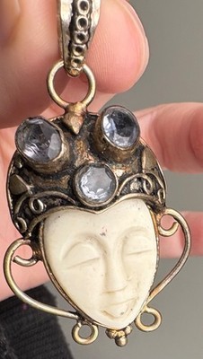 Vintage Sterling Silver Hand Carved Moon Goddess Face Real Gemstone ...