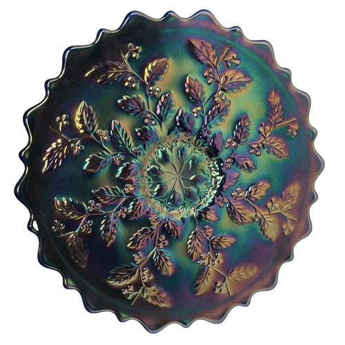 Pretty Cobalt FENTON Carnival Glass Holly Plate Electric Blue ...