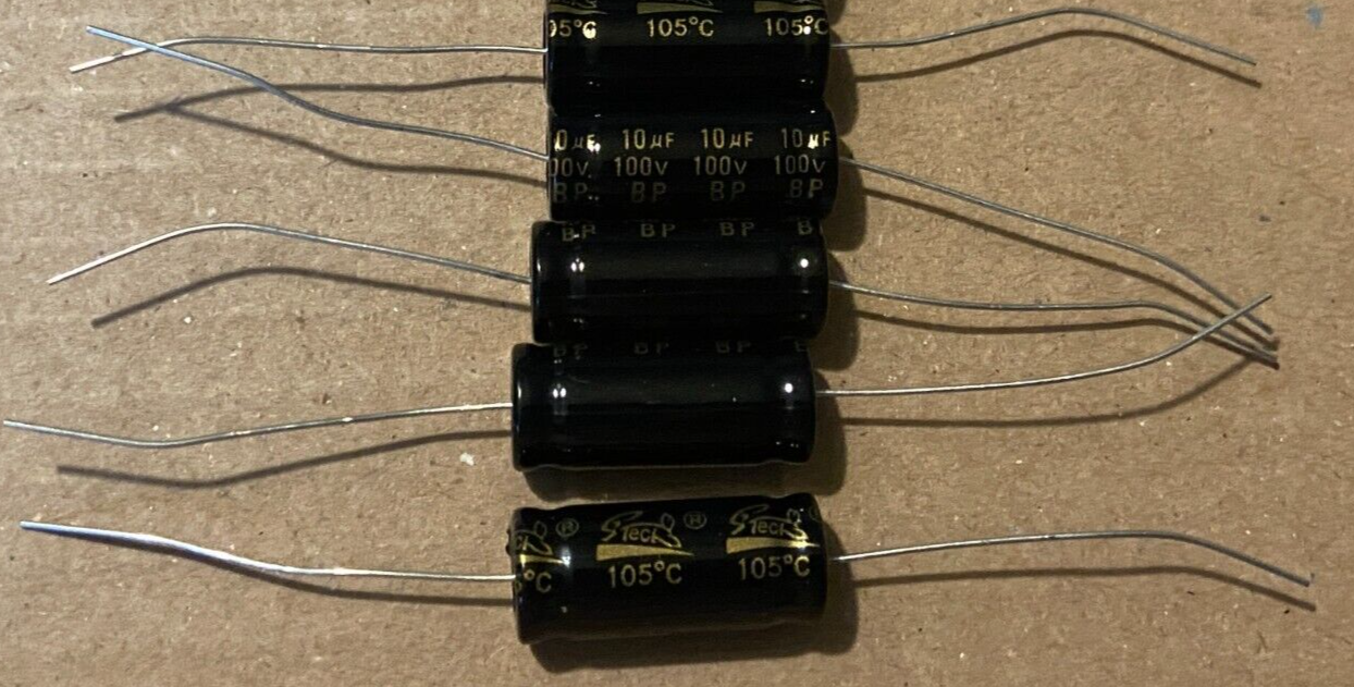5 New Supertech 10 uf 100v BIPOLAR Axial Capacitors Guitar Tube Amp ...