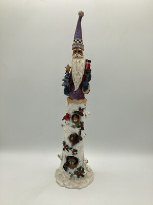 Unique Finely Carved Santa Figurine in Tree Bark with Woodland Animals ...