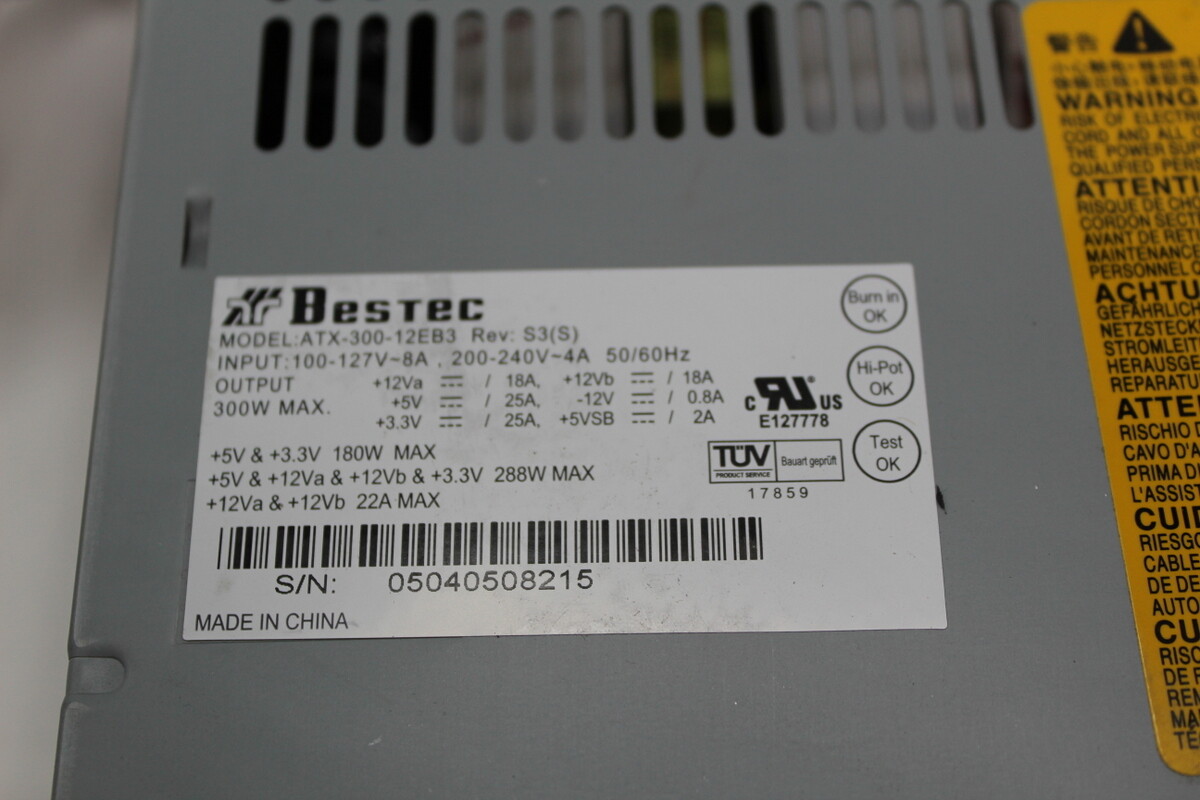 Bestec ATX-300-12EB3 Power Supply 300W 100-240V 4-8A 50/60Hz Sr no ...