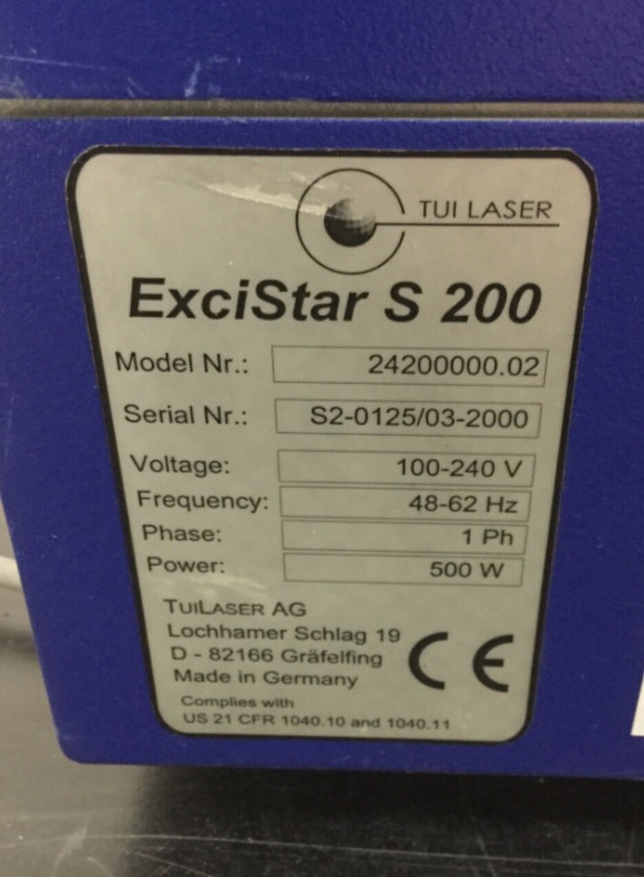 Coherent TUI LASER Excistar S-200 24200000.02 48-62 Hz Air Cooled XeCl 308nm | eBay