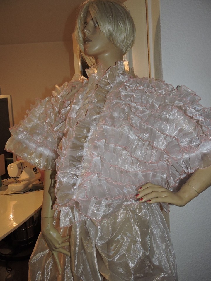marilin sissy boy Glas Organza Nylon Negligee Anzug Pyjama sexy Rüschen ...