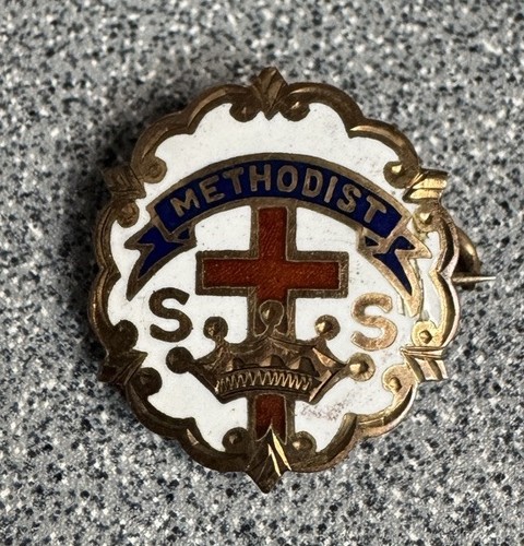 Vintage Enamel Methodist Sunday School Pin - Little Cross & Crown ...