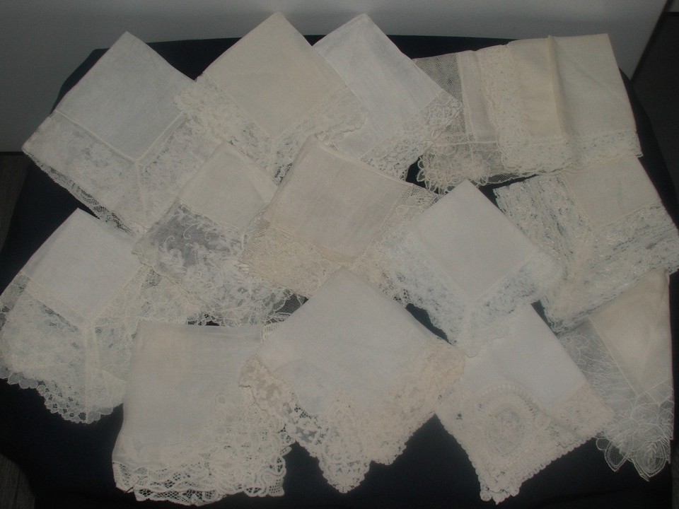 100 NICE VINTAGE WEDDING BRIDAL HANKIES HANDKERCHIEFS LACE APPLIQUE ...