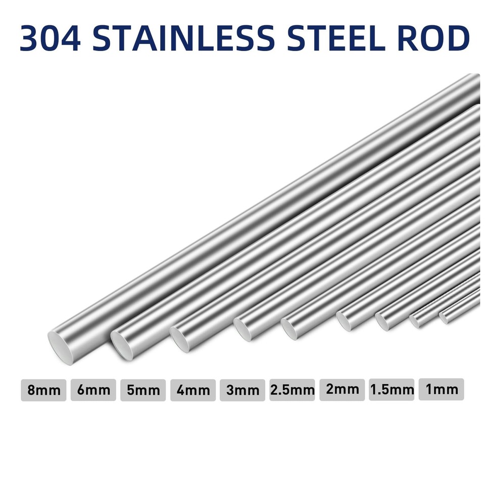 8mm x 300mm 304 Stainless Steel Round Rod Metal Solid Shaft Rods for ...