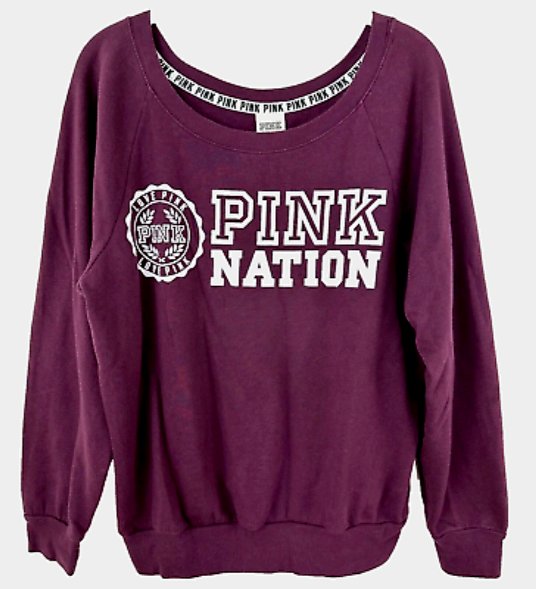 Victoria's Secret PINK NATION Logo Purple Boat Neck Slouchy Sweatshirt ...