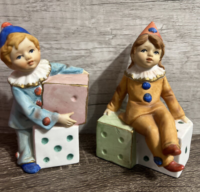 VTG Capidimonte Ceramic Italian Clown Children Sitting on Dice Figurine ...
