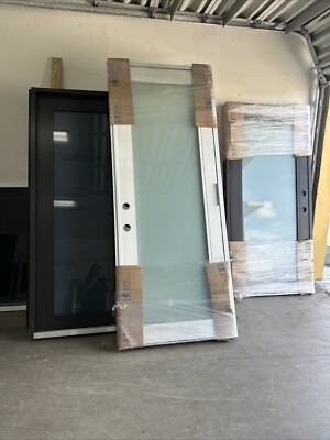 White Aluminum Impact Door 37 1/2 x 94 R.H. Impact Frosted Glass ...