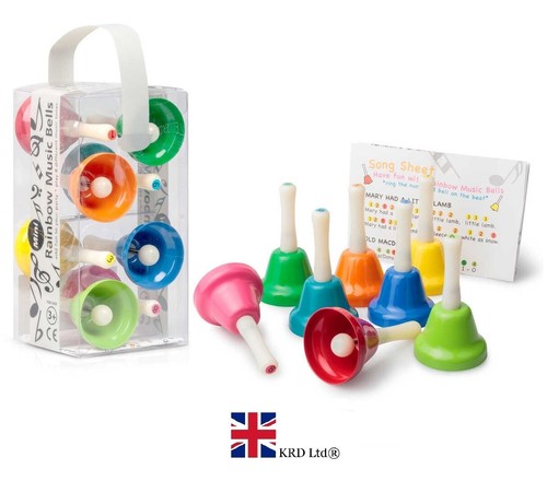 8x RAINBOW MUSIC BELLS SET Musical Instrument Handbells Jingle ...