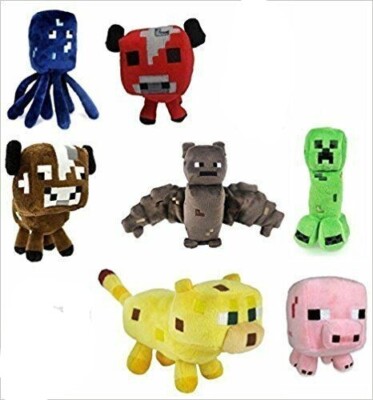 7 Minecraft Plush - Creeper, Ocelot, Bat, Mooshroom, Squid, Enderman ...