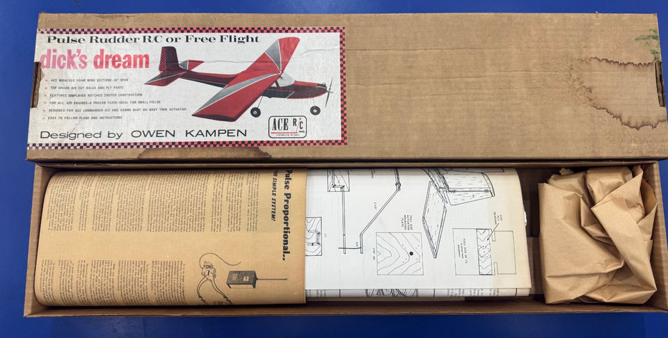 ACE RC Dick's Dream Wood 34" RC Plane Kit Pulse Rudder Flyer Vintage ...