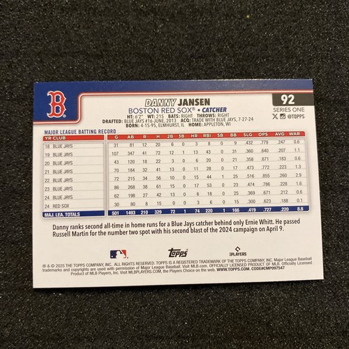 2025 Topps Series 1 Danny Jansen #92 Boston Red Sox Baseball Card | eBay