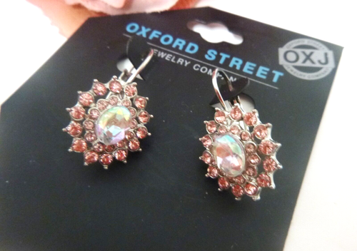 SPARKLE PRETTY IN PINK Crystal OVAL EARRINGS SP Lever Back Closures ...