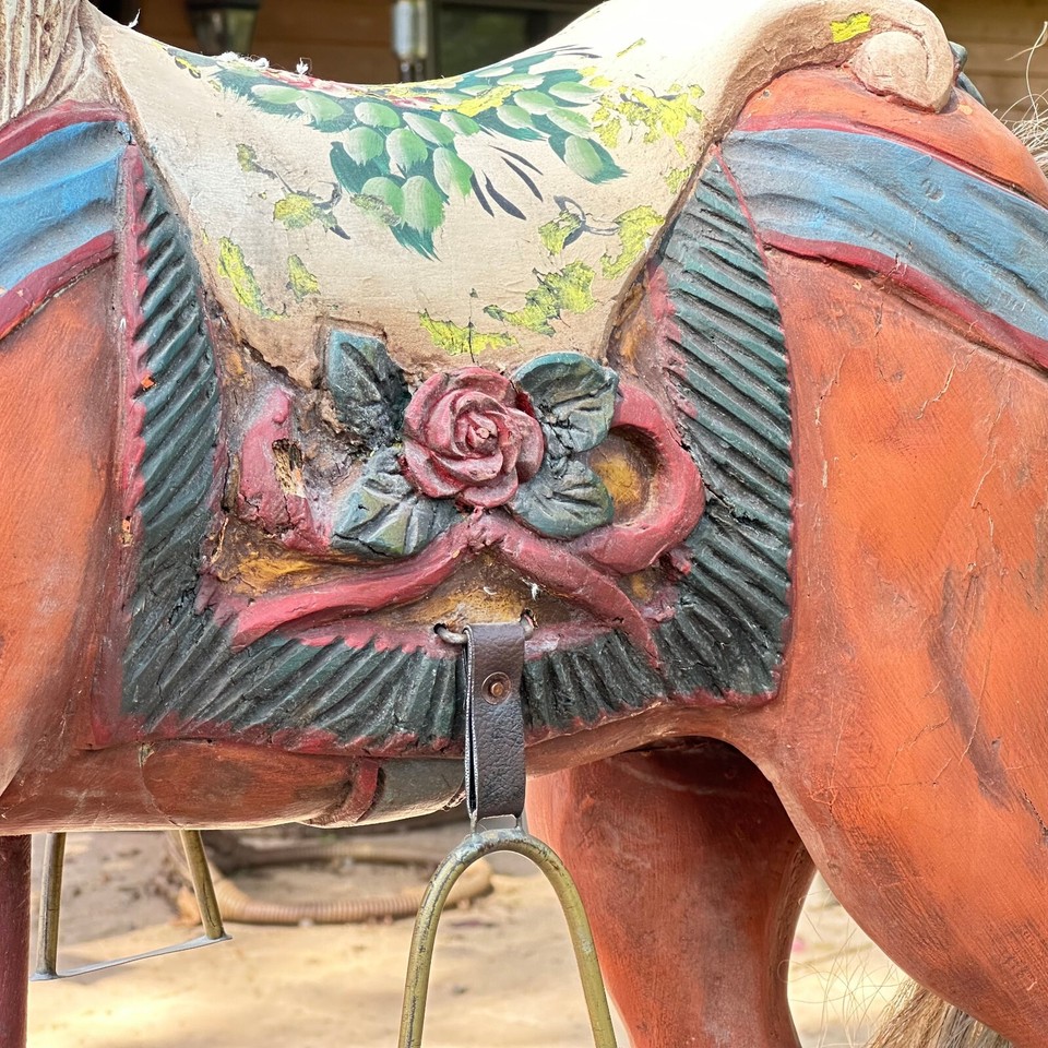 Vintage Solid Wood Carousel Rocking Horse Hand Crafted Painted Folk Art ...