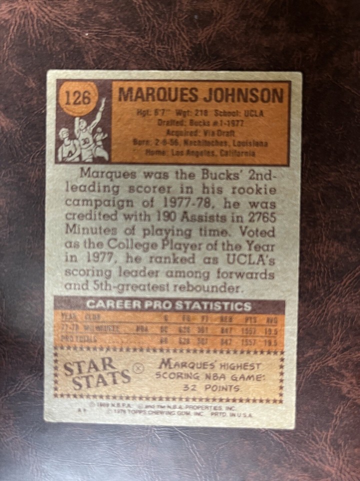 1978-79 Topps Basketball #126: Marques Johnson (Rookie), Milwaukee ...