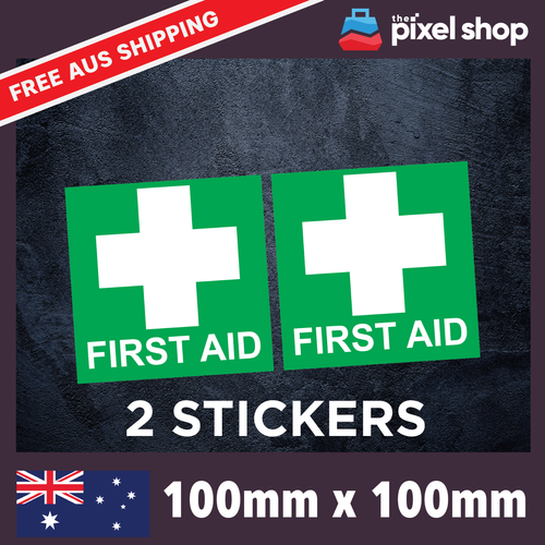 2x First Aid Sticker 100mm x 100mm - Decal Funny Joke Boat 4x4 tradie ...