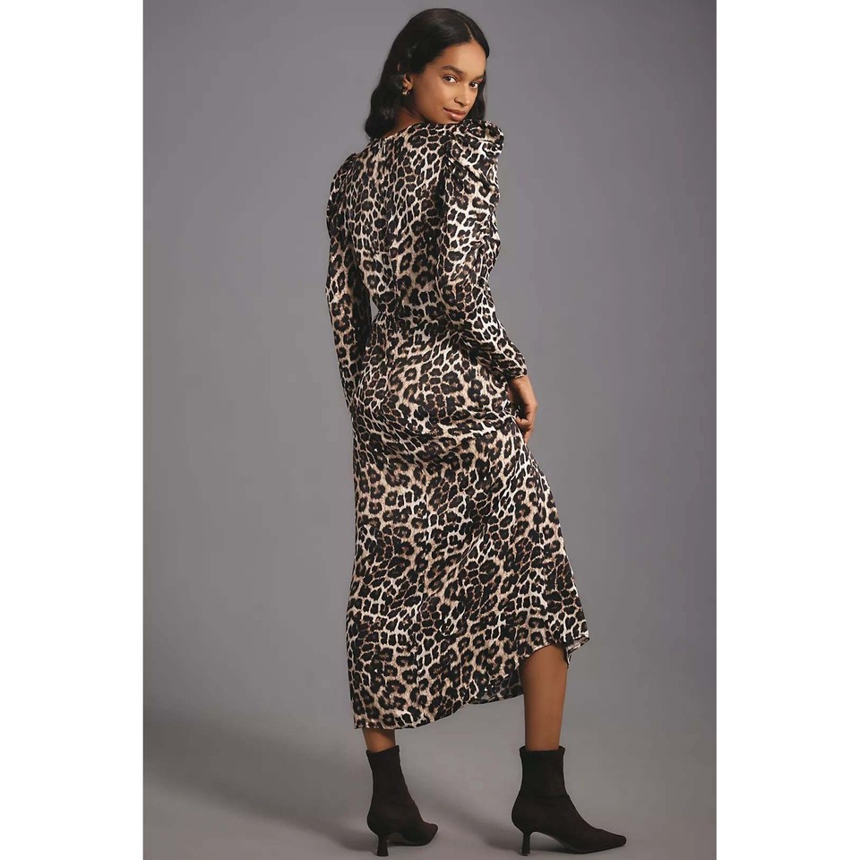 Farm Rio Leopard Animal Print Viscose V-Neck Midi Dress Brown Black ...