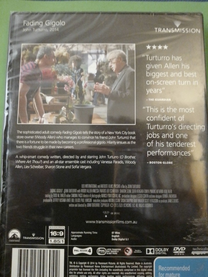FADING GIGOLO - John Turturro / Woody Allen - Region 4 DVD New / Sealed ...