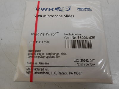 NEW VWR 16004-430 MICROSCOPE SLIDES 3"X1"X1MM WHITE GLASS PACK OF 72 ...