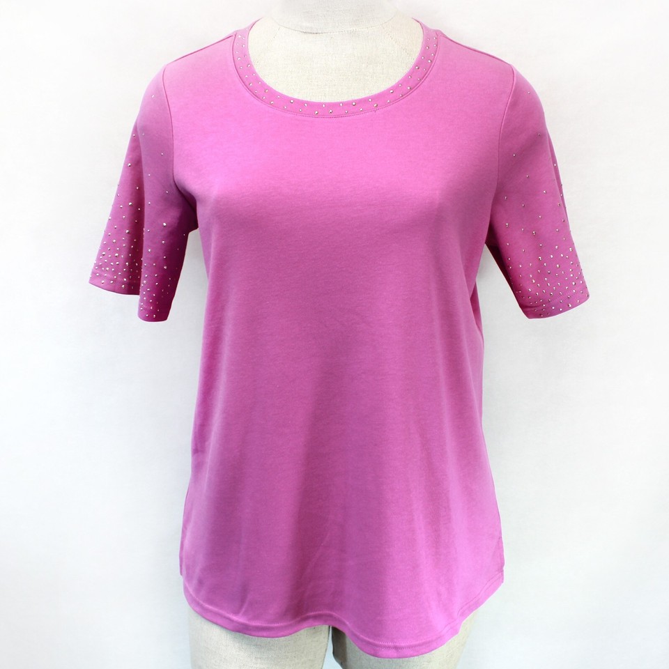 Quacker Factory Plus Lilac Crew Neck Gold studs Detail Top Tee Slits 2X ...