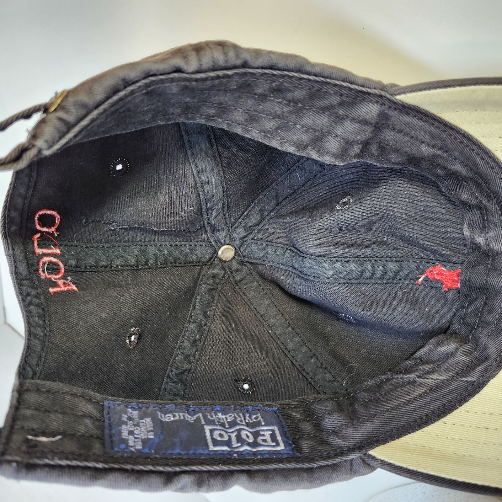 Vintage Polo Ralph Lauren Adjustable Hat Strap Back Weathered Black Red ...