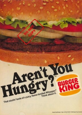 Retro Burger King Advertising 1980s 13x19 Reprint POSTER FREE SHIPPING ...