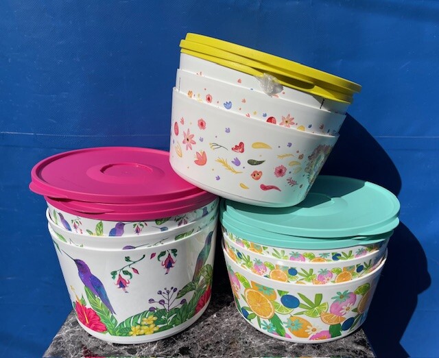TUPPERWARE BLOSSOM FLOWER SET OF 3 4.3L AND 2.5L W/LID COLOR !!! | eBay