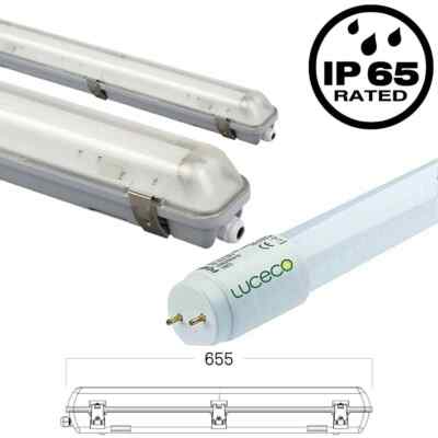 IP65 WATERPROOF LED TUBE FLUORESCENT LIGHT BATTEN FITTING DOUBLE 2FT ...