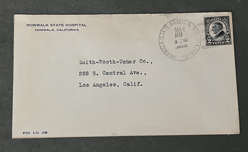 1924 NORWALK CA STATE HOSPITAL STA !! HARDING STAMP ENVELOPE ...