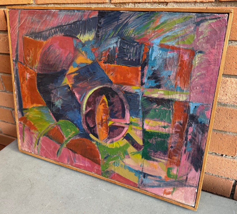 Vintage MCM Abstract Painting Modern Art Wall Hanging Mid Century ...