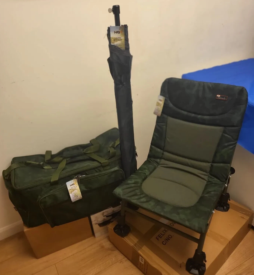 CARP FISHING Nomadic Chair with CARRYALL BAG 709C & Umbrella - 45" CAMO ...