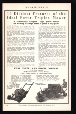 1922 Ideal Power Lawn Mower Co. ad Lansing, Michigan Vintage magazine ...