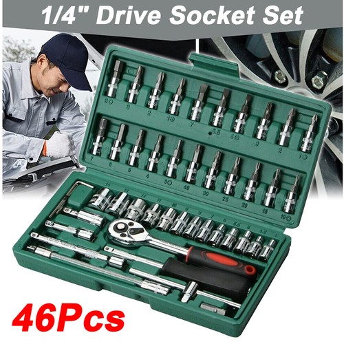 46Pcs 1/4 inch Drive Socket Ratchet Wrench Tool Set for Car Repairing ...