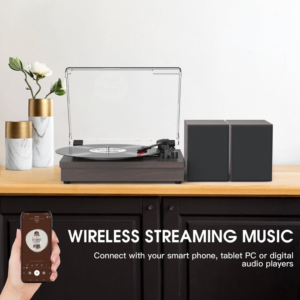 Record Player Bluetooth Turntable Vinyl Record Player & External ...