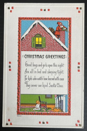 Antique Christmas Santa Clause Leaning on Chimney Exhausted Postcard ...