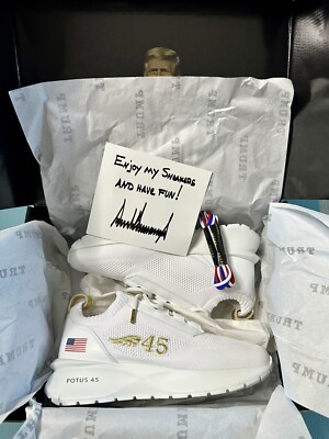 Donald Trump POTUS 45 Sneakers GOLD WHITE Never Surrender Authentic ...