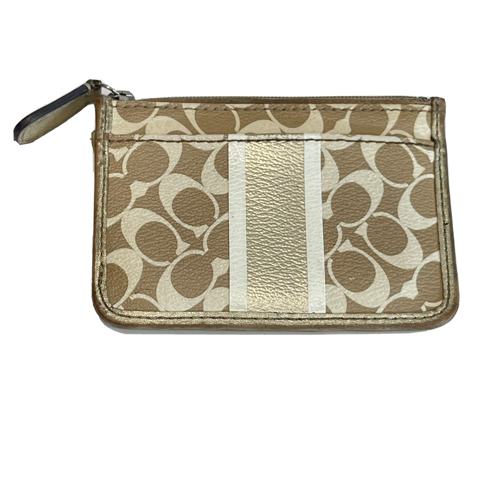 Coach Signature Logo Stripe Coin Purse Pouch Key Chai… - Gem