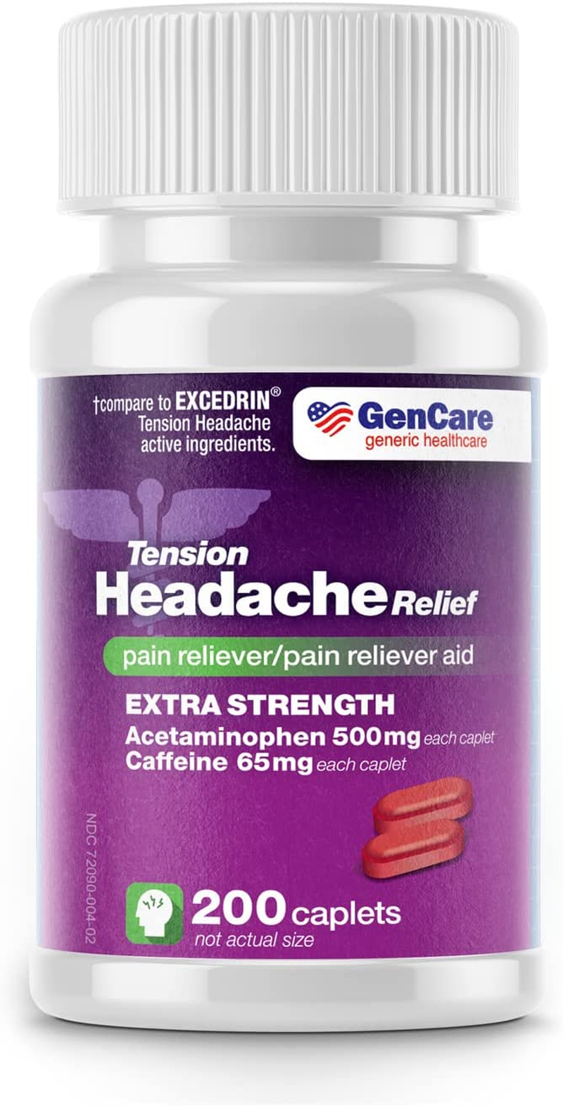 Tension Headache Relief Pain Reliever w Acetaminophen & Caffeine 200 ...