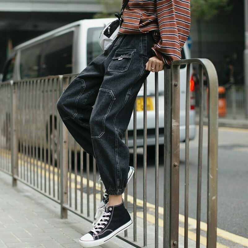 Men Denim Harem Pants Casual Trousers Japanese Jeans Cargo Men Denim Harem Pants Casual Trousers Japanese Jeans Cargo